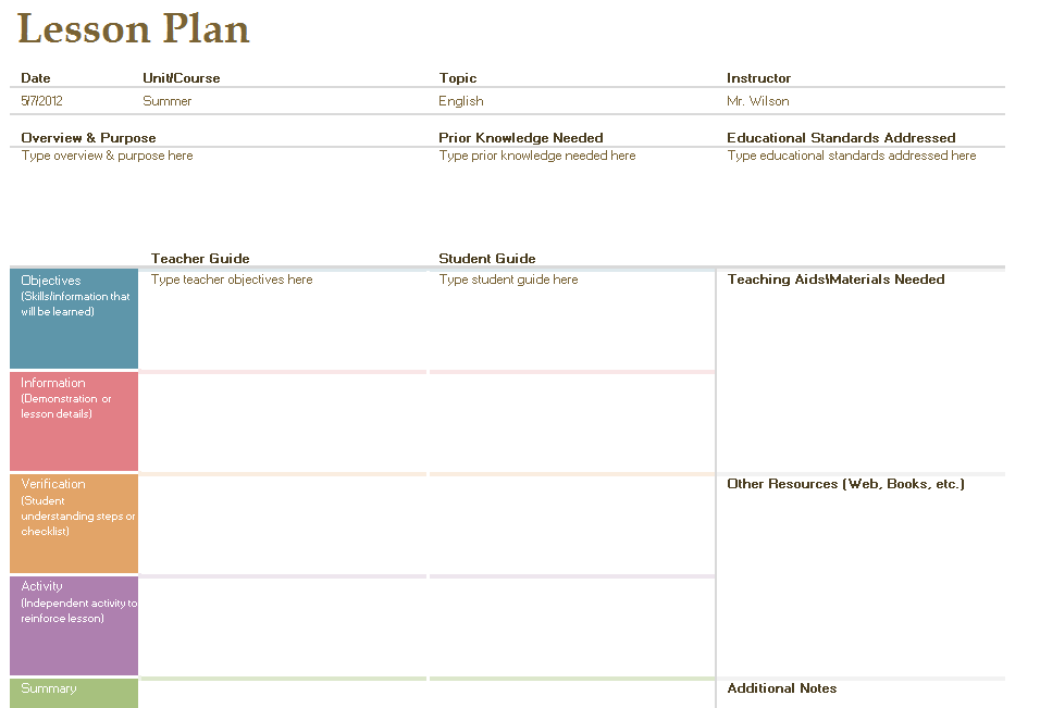 Layout Of A Lesson Plan New Calendar Template Site