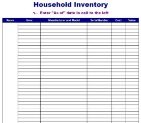 Household Inventory Sheet Template - Blue Layouts