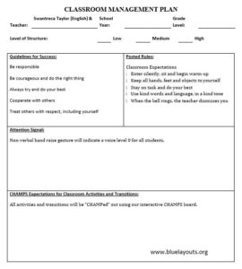 Free Classroom Management Plan Templates - Blue Layouts