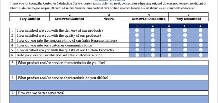 Free Customer Satisfaction Survey Template - Blue Layouts