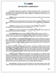 separation agreement template - Blue Layouts