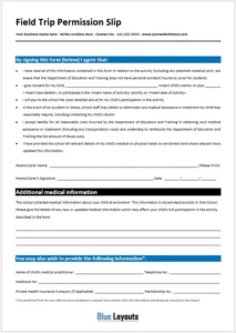 Field Trip Permission Slip Template 02 - Blue Layouts