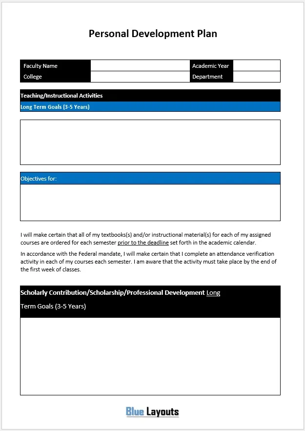 Personal Development Plan Templates - Blue Layouts