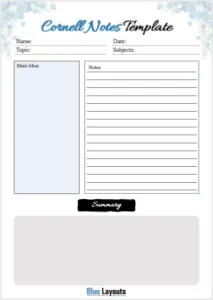 Printable Cornell Notes Template 02 - Blue Layouts
